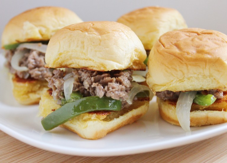 Mini Philly cheesesteak sliders – simply delicious.